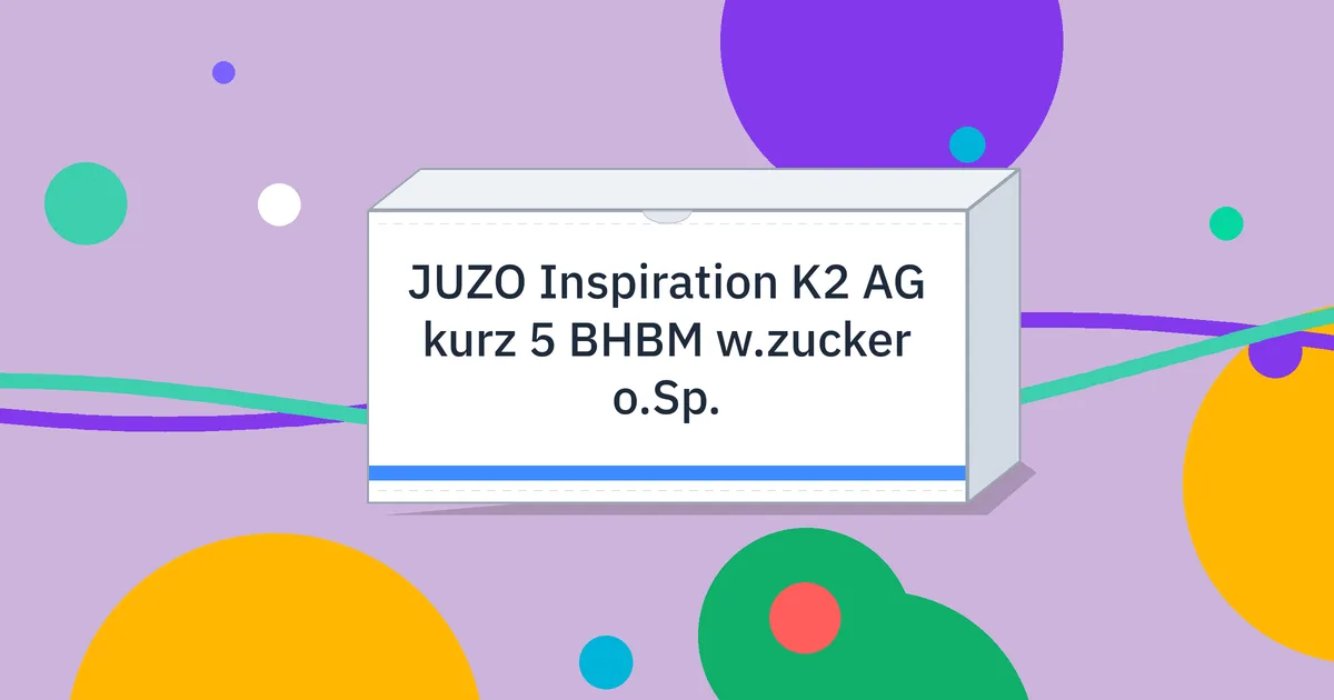 Symbolbild: Packung mit der Aufschrift JUZO Inspiration K2 AG kurz 5 BHBM w.zucker o.Sp. (PZN 14885048) – Verfügbarkeit und Bezug in Apotheken in Frankfurt am Main