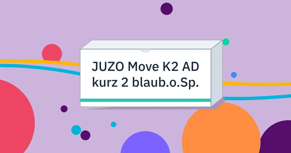 Symbolbild: Packung mit der Aufschrift JUZO Move K2 AD kurz 2 blaub.o.Sp. (PZN 18540808) – Verfügbarkeit und Bezug in Apotheken in Frankfurt am Main