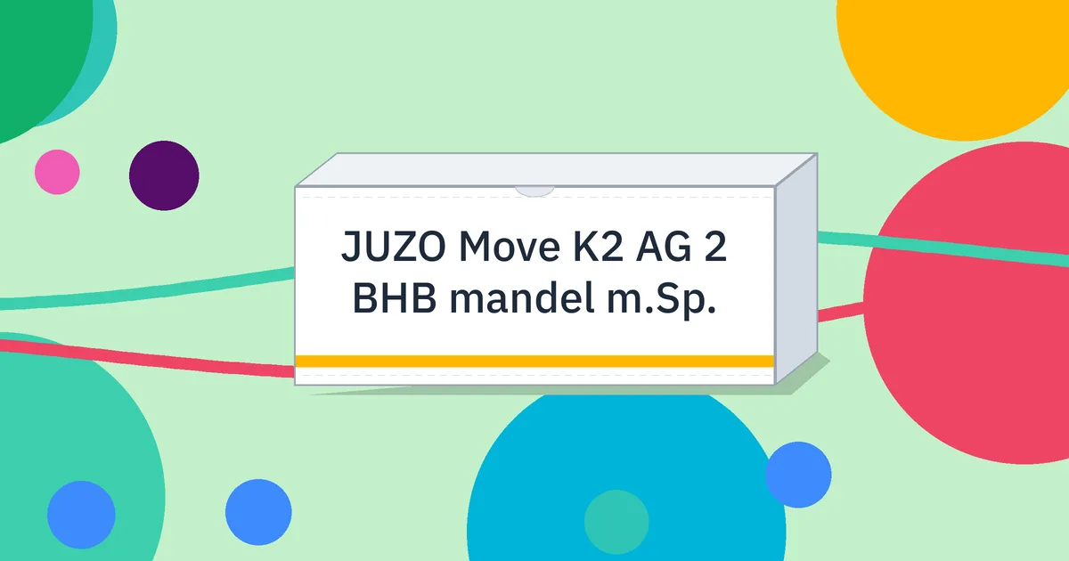Symbolbild: Packung mit der Aufschrift JUZO Move K2 AG 2 BHB mandel m.Sp. (PZN 16637774) – Verfügbarkeit und Bezug in Apotheken in Frankfurt am Main