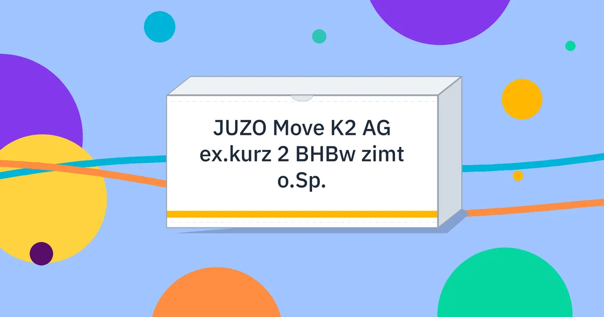 Symbolbild: Packung mit der Aufschrift JUZO Move K2 AG ex.kurz 2 BHBw zimt o.Sp. (PZN 18534274) – Verfügbarkeit und Bezug in Apotheken in Frankfurt am Main