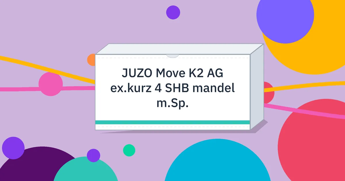Symbolbild: Packung mit der Aufschrift JUZO Move K2 AG ex.kurz 4 SHB mandel m.Sp. (PZN 16651461) – Verfügbarkeit und Bezug in Apotheken in Frankfurt am Main