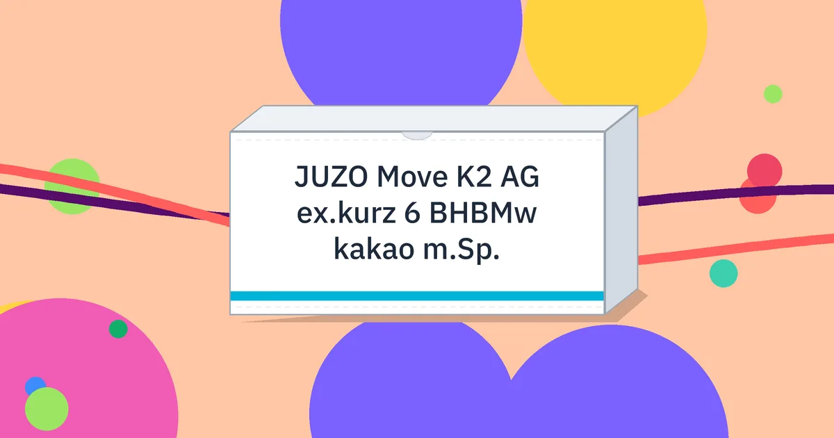 Symbolbild: Packung mit der Aufschrift JUZO Move K2 AG ex.kurz 6 BHBMw kakao m.Sp. (PZN 18564507) – Verfügbarkeit und Bezug in Apotheken in Frankfurt am Main