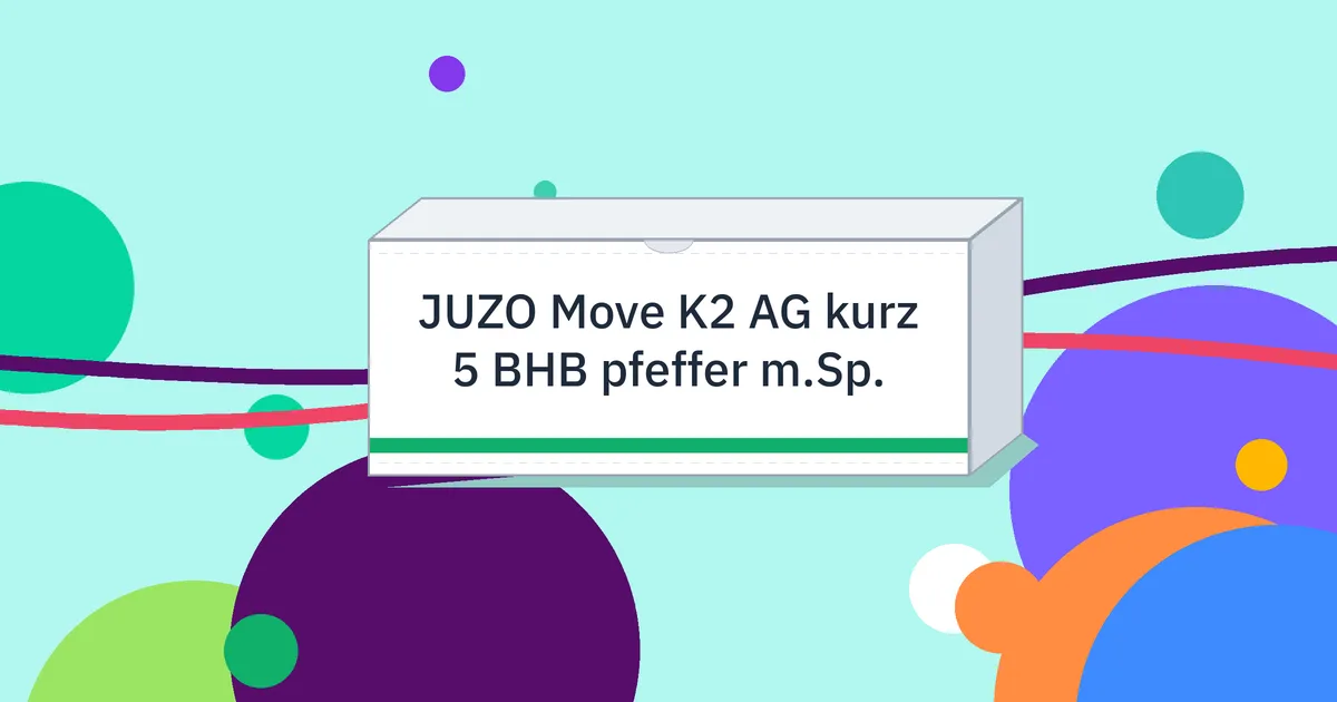 Symbolbild: Packung mit der Aufschrift JUZO Move K2 AG kurz 5 BHB pfeffer m.Sp. (PZN 16637567) – Verfügbarkeit und Bezug in Apotheken in Frankfurt am Main