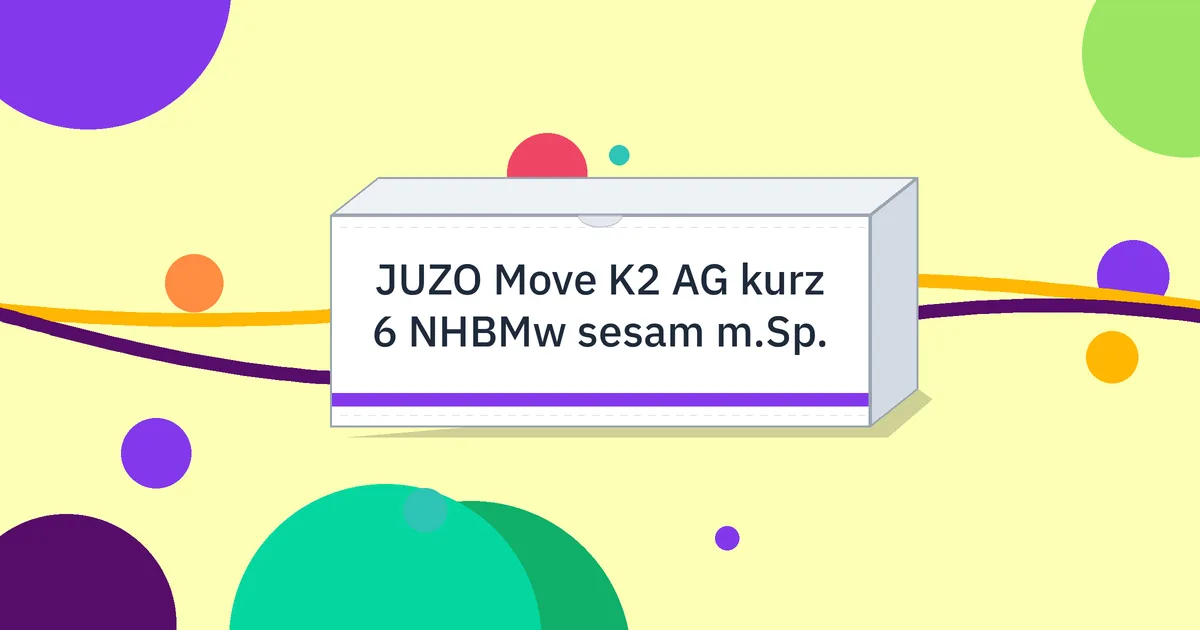Symbolbild: Packung mit der Aufschrift JUZO Move K2 AG kurz 6 NHBMw sesam m.Sp. (PZN 18527593) – Verfügbarkeit und Bezug in Apotheken in Frankfurt am Main