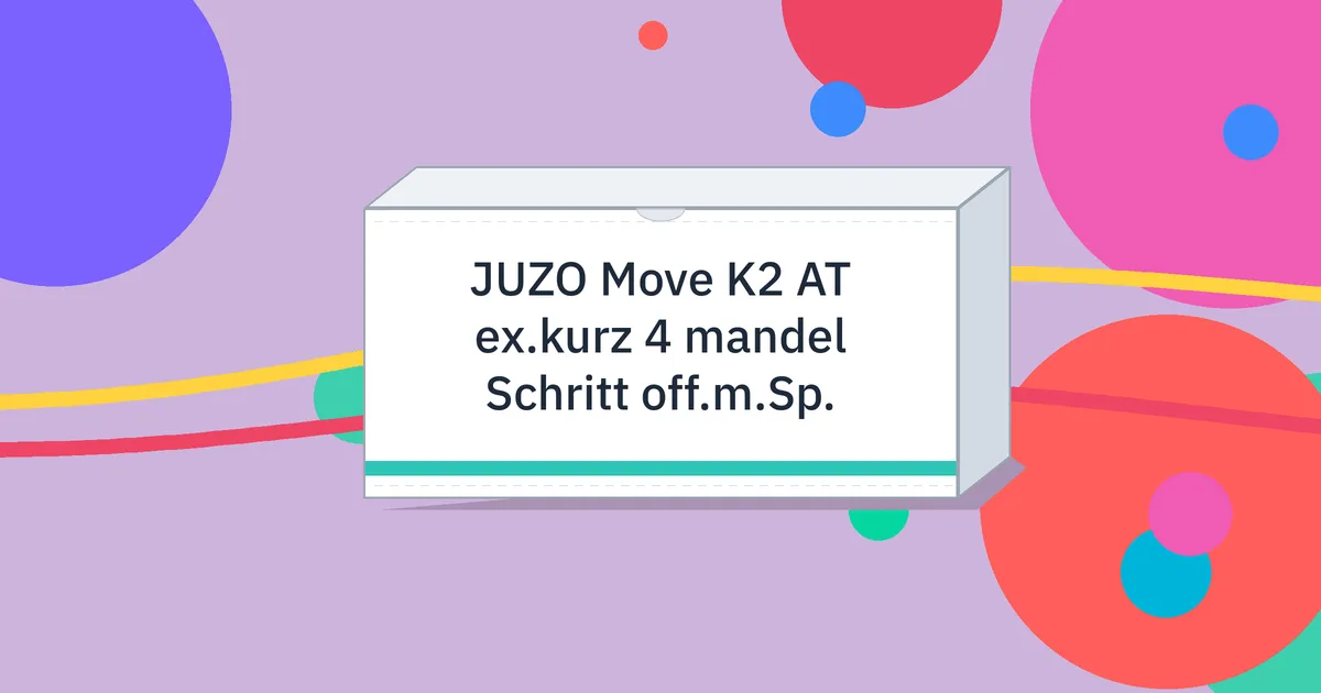 Symbolbild: Packung mit der Aufschrift JUZO Move K2 AT ex.kurz 4 mandel Schritt off.m.Sp. (PZN 20671423) – Verfügbarkeit und Bezug in Apotheken in Frankfurt am Main