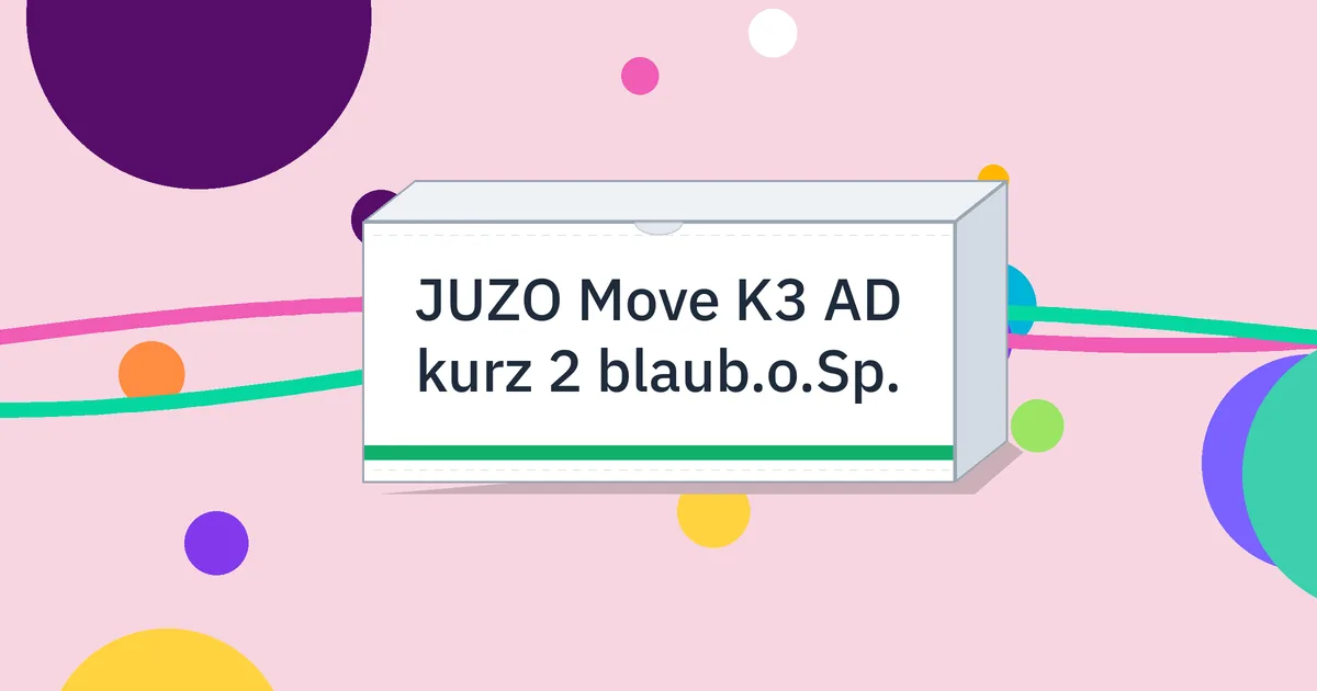 Symbolbild: Packung mit der Aufschrift JUZO Move K3 AD kurz 2 blaub.o.Sp. (PZN 18572458) – Verfügbarkeit und Bezug in Apotheken in Frankfurt am Main