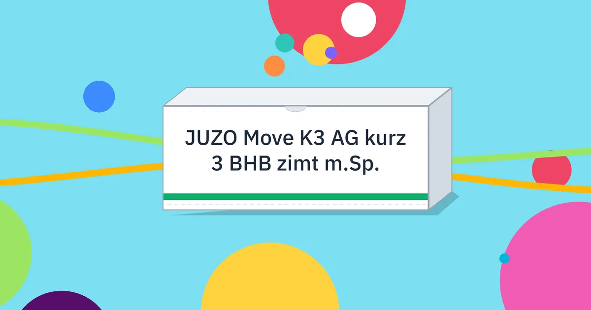 Symbolbild: Packung mit der Aufschrift JUZO Move K3 AG kurz 3 BHB zimt m.Sp. (PZN 18579578) – Verfügbarkeit und Bezug in Apotheken in Frankfurt am Main