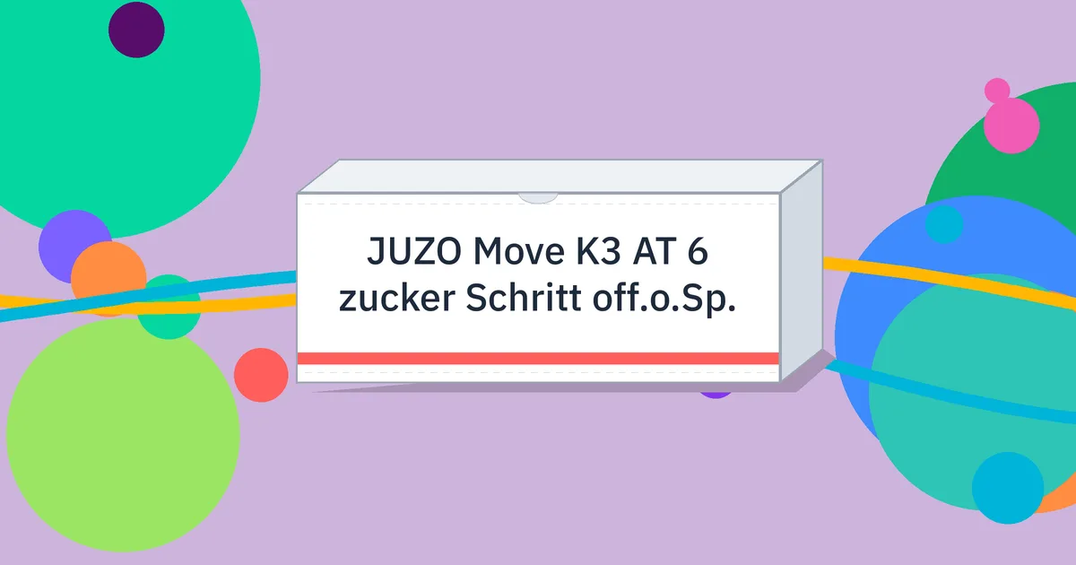 Symbolbild: Packung mit der Aufschrift JUZO Move K3 AT 6 zucker Schritt off.o.Sp. (PZN 20678796) – Verfügbarkeit und Bezug in Apotheken in Frankfurt am Main