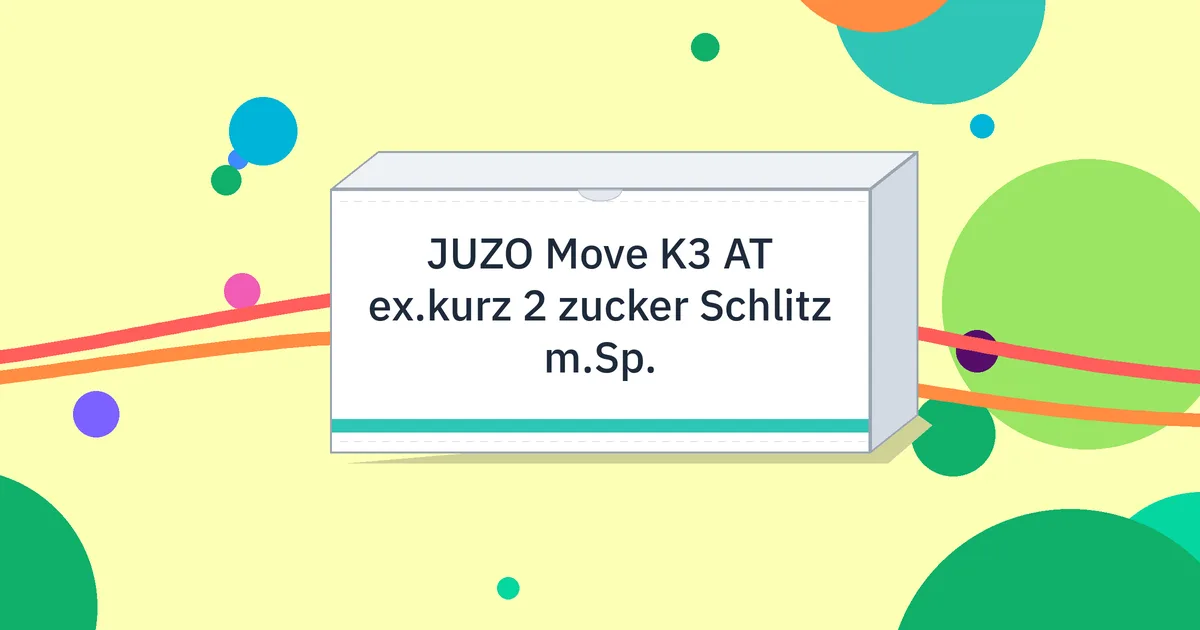 Symbolbild: Packung mit der Aufschrift JUZO Move K3 AT ex.kurz 2 zucker Schlitz m.Sp. (PZN 20680830) – Verfügbarkeit und Bezug in Apotheken in Frankfurt am Main