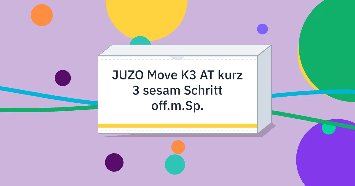 Symbolbild: Packung mit der Aufschrift JUZO Move K3 AT kurz 3 sesam Schritt off.m.Sp. (PZN 20683656) – Verfügbarkeit und Bezug in Apotheken in Frankfurt am Main