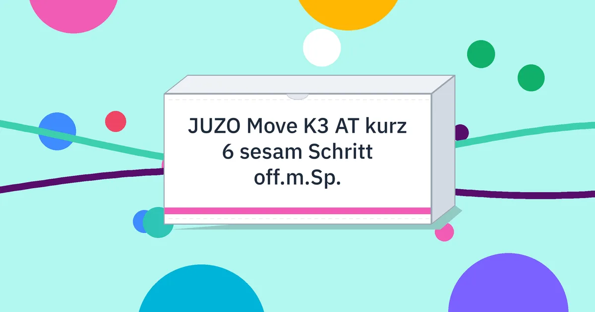 Symbolbild: Packung mit der Aufschrift JUZO Move K3 AT kurz 6 sesam Schritt off.m.Sp. (PZN 20683685) – Verfügbarkeit und Bezug in Apotheken in Frankfurt am Main