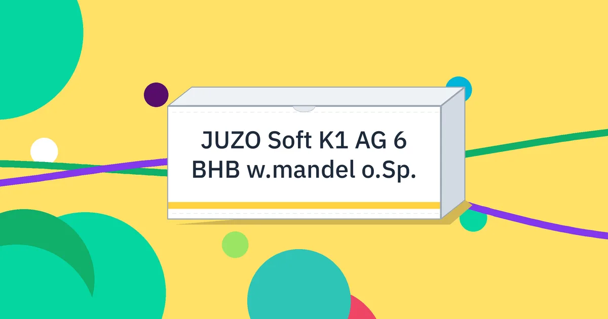 Symbolbild: Packung mit der Aufschrift JUZO Soft K1 AG 6 BHB w.mandel o.Sp. (PZN 14837664) – Verfügbarkeit und Bezug in Apotheken in Frankfurt am Main