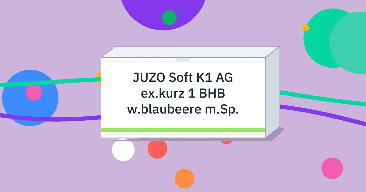 Symbolbild: Packung mit der Aufschrift JUZO Soft K1 AG ex.kurz 1 BHB w.blaubeere m.Sp. (PZN 14839516) – Verfügbarkeit und Bezug in Apotheken in Frankfurt am Main