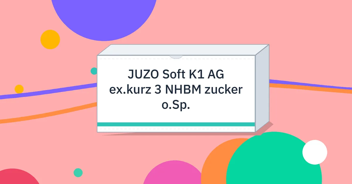 Symbolbild: Packung mit der Aufschrift JUZO Soft K1 AG ex.kurz 3 NHBM zucker o.Sp. (PZN 15000738) – Verfügbarkeit und Bezug in Apotheken in Frankfurt am Main
