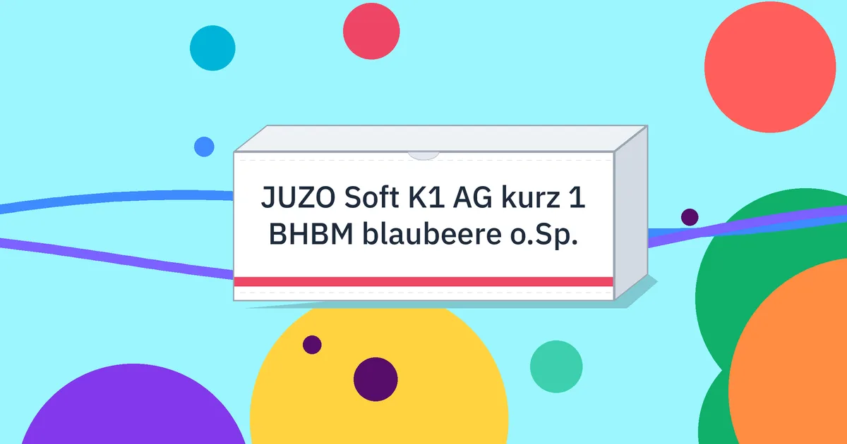 Symbolbild: Packung mit der Aufschrift JUZO Soft K1 AG kurz 1 BHBM blaubeere o.Sp. (PZN 14857715) – Verfügbarkeit und Bezug in Apotheken in Frankfurt am Main