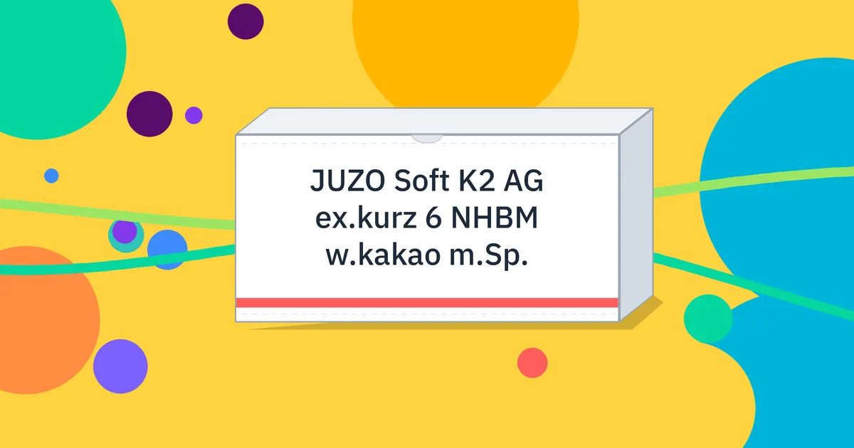 Symbolbild: Packung mit der Aufschrift JUZO Soft K2 AG ex.kurz 6 NHBM w.kakao m.Sp. (PZN 15022993) – Verfügbarkeit und Bezug in Apotheken in Frankfurt am Main