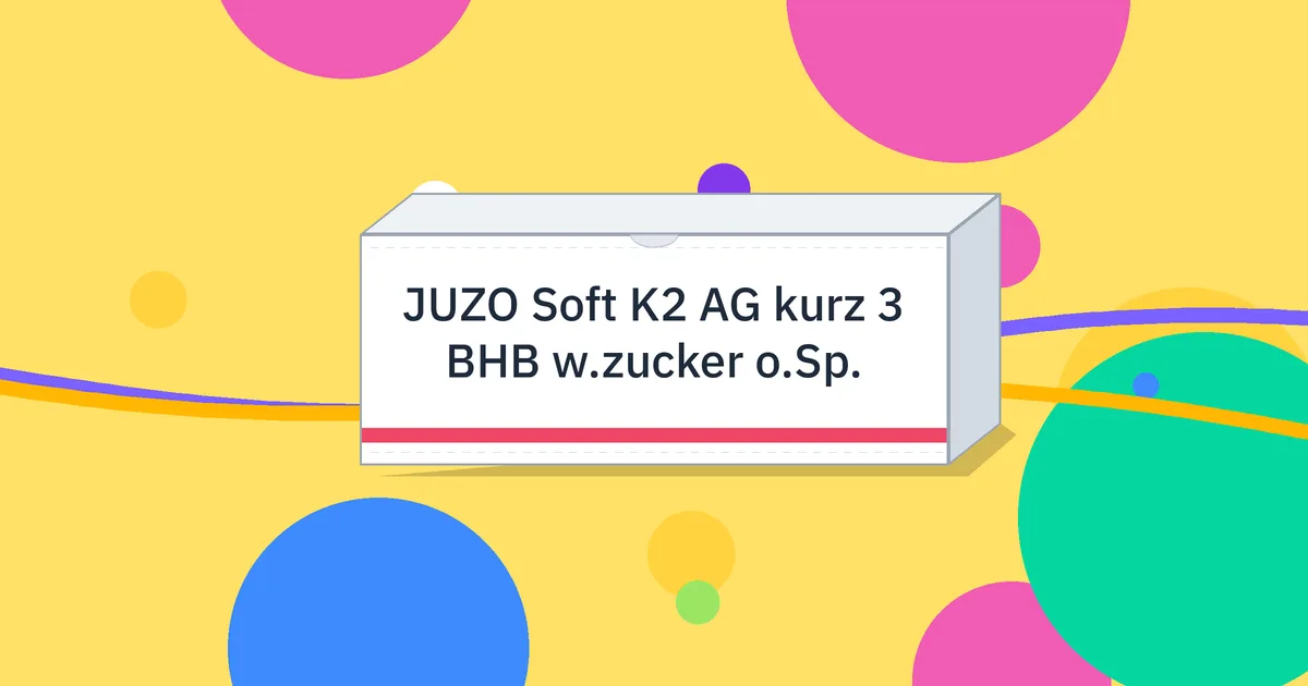 Symbolbild: Packung mit der Aufschrift JUZO Soft K2 AG kurz 3 BHB w.zucker o.Sp. (PZN 14842464) – Verfügbarkeit und Bezug in Apotheken in Frankfurt am Main