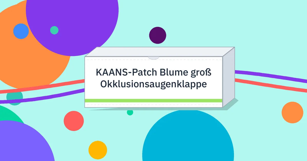 Symbolbild: Packung mit der Aufschrift KAANS-Patch Blume groß Okklusionsaugenklappe (PZN 11101974) – Verfügbarkeit und Bezug in Apotheken in Frankfurt am Main