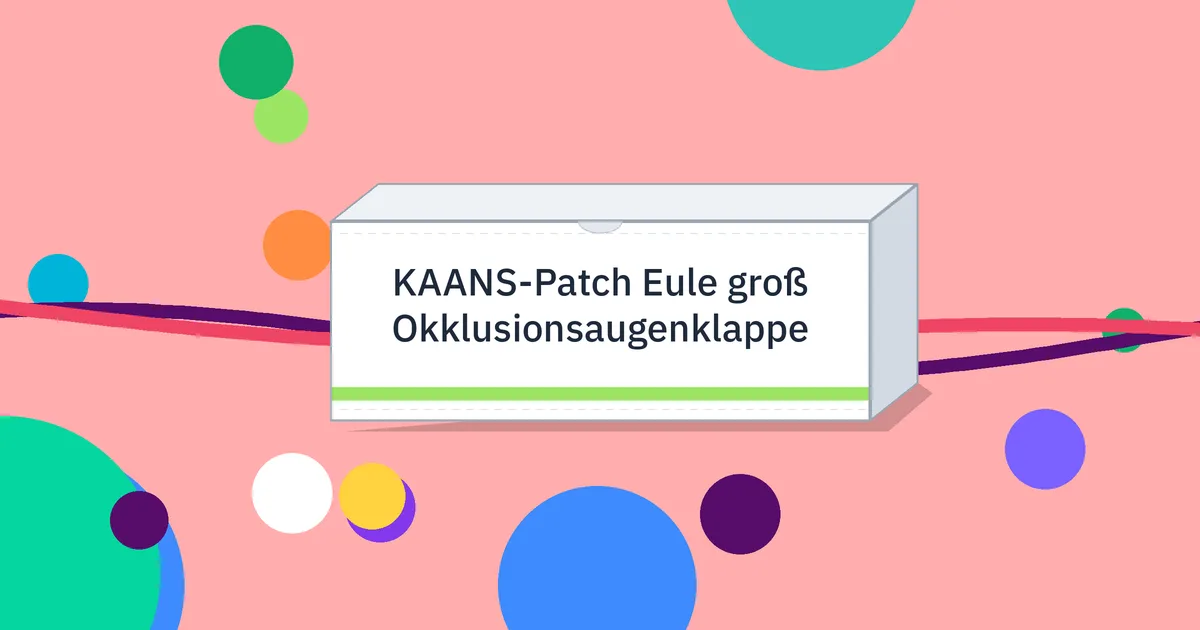 Symbolbild: Packung mit der Aufschrift KAANS-Patch Eule groß Okklusionsaugenklappe (PZN 11101945) – Verfügbarkeit und Bezug in Apotheken in Frankfurt am Main