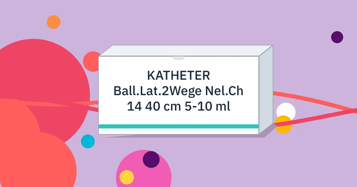 Symbolbild: Packung mit der Aufschrift KATHETER Ball.Lat.2Wege Nel.Ch 14 40 cm 5-10 ml (PZN 06830004) – Verfügbarkeit und Bezug in Apotheken in Frankfurt am Main