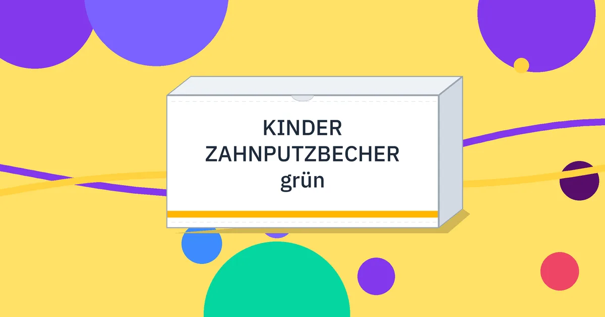 Symbolbild: Packung mit der Aufschrift KINDER ZAHNPUTZBECHER grün (PZN 14256128) – Verfügbarkeit und Bezug in Apotheken in Frankfurt am Main
