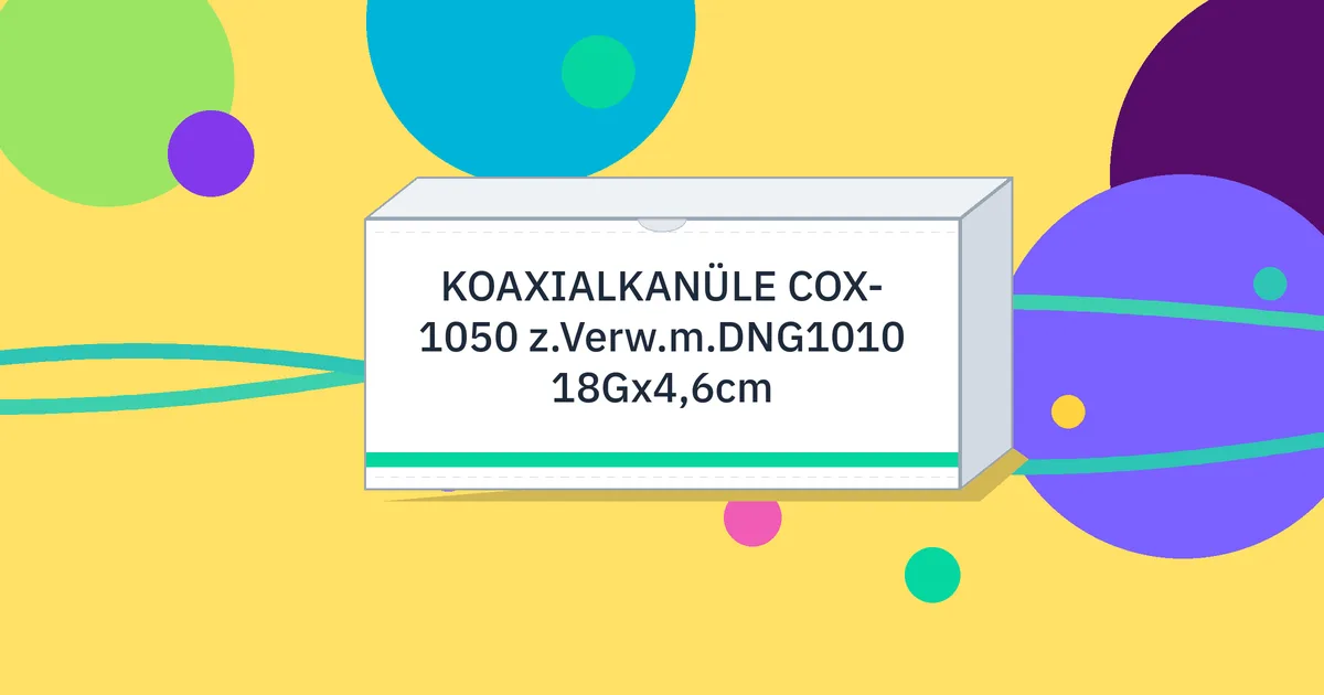 Symbolbild: Packung mit der Aufschrift KOAXIALKANÜLE COX-1050 z.Verw.m.DNG1010 18Gx4,6cm (PZN 00283877) – Verfügbarkeit und Bezug in Apotheken in Frankfurt am Main