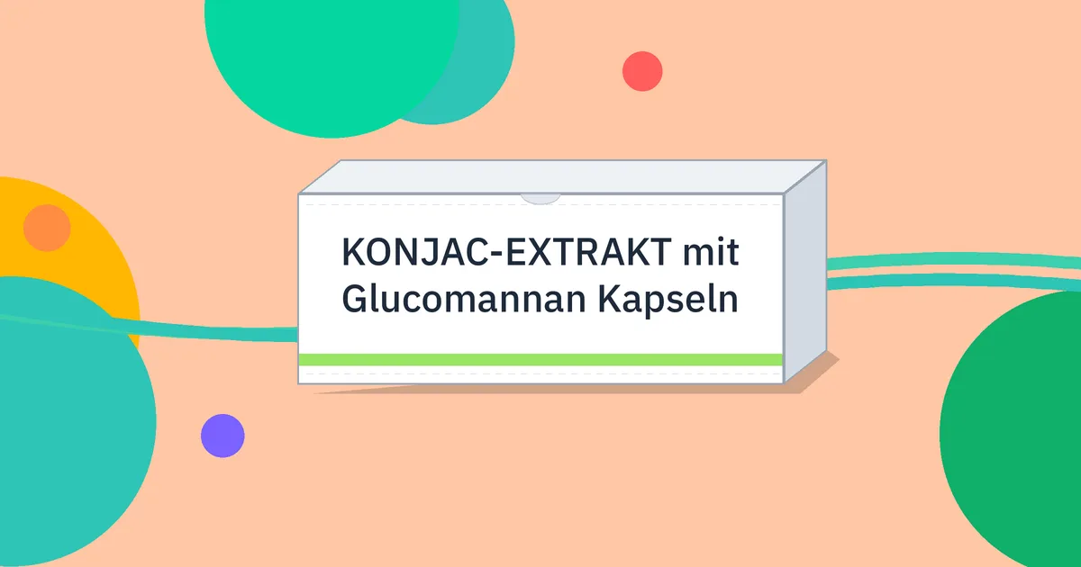 Symbolbild: Packung mit der Aufschrift KONJAC-EXTRAKT mit Glucomannan Kapseln (PZN 17541651) – Verfügbarkeit und Bezug in Apotheken in Frankfurt am Main