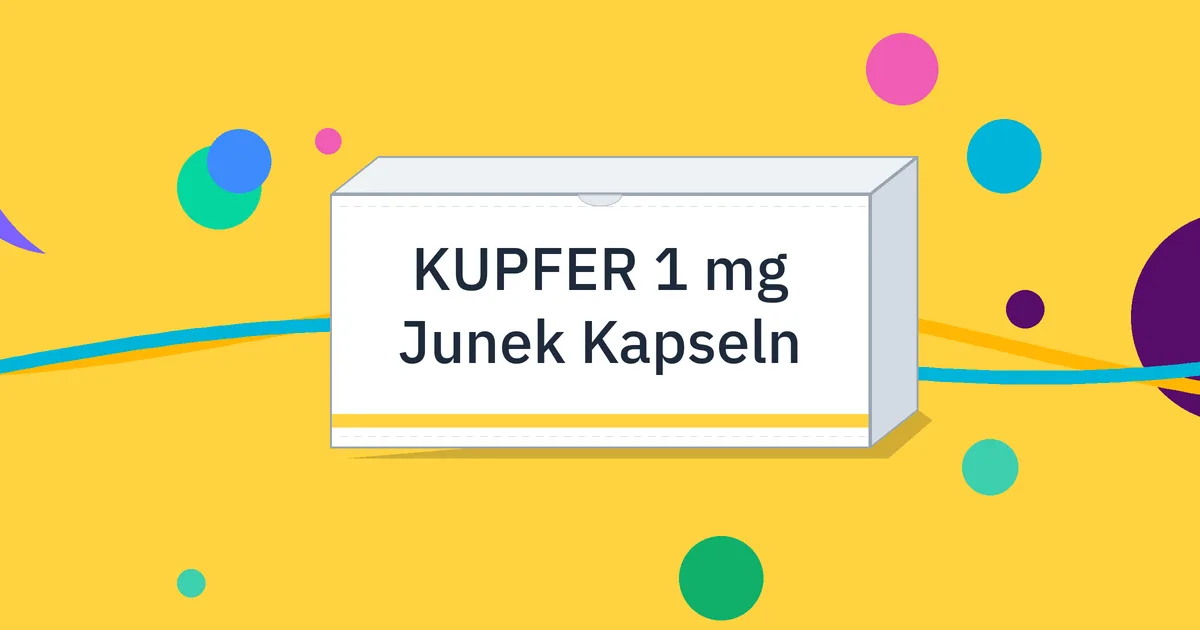 Symbolbild: Packung mit der Aufschrift KUPFER 1 mg Junek Kapseln (PZN 01611220) – Verfügbarkeit und Bezug in Apotheken in Frankfurt am Main