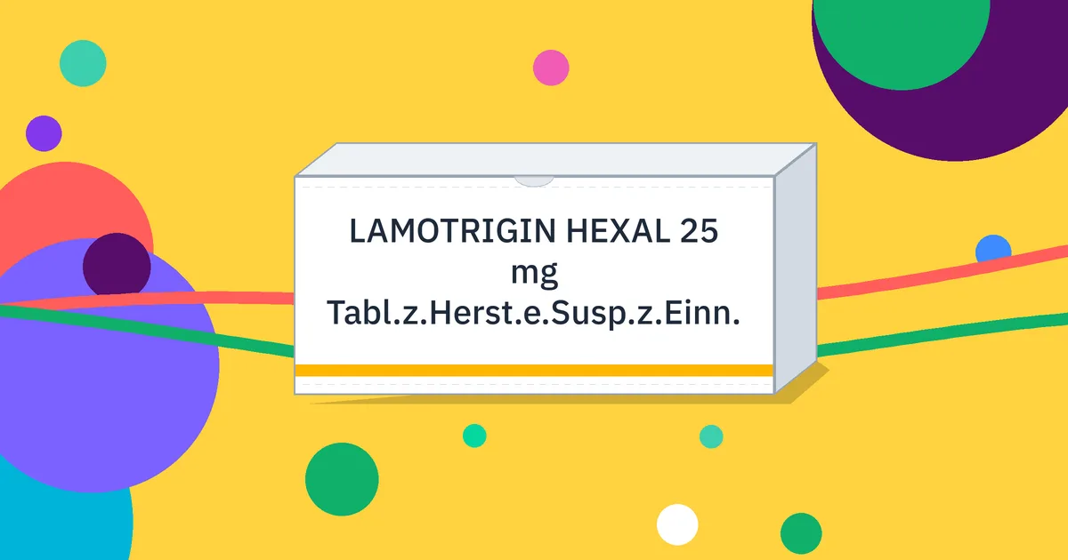 Symbolbild: Packung mit der Aufschrift LAMOTRIGIN HEXAL 25 mg Tabl.z.Herst.e.Susp.z.Einn. (PZN 06435963) – Verfügbarkeit und Bezug in Apotheken in Frankfurt am Main