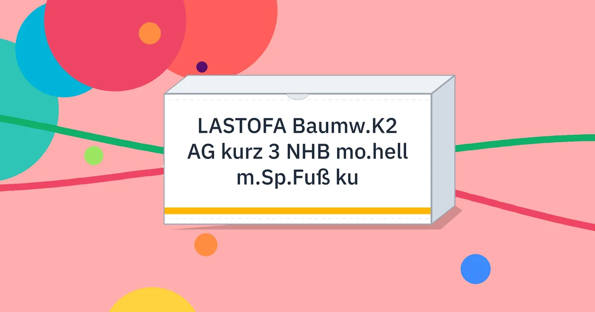 Symbolbild: Packung mit der Aufschrift LASTOFA Baumw.K2 AG kurz 3 NHB mo.hell m.Sp.Fuß ku (PZN 01948126) – Verfügbarkeit und Bezug in Apotheken in Frankfurt am Main