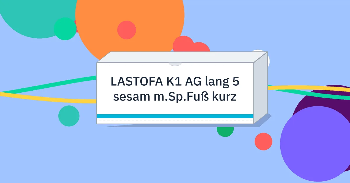 Symbolbild: Packung mit der Aufschrift LASTOFA K1 AG lang 5 sesam m.Sp.Fuß kurz (PZN 13793404) – Verfügbarkeit und Bezug in Apotheken in Frankfurt am Main