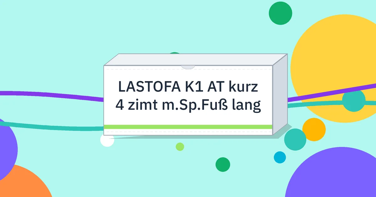 Symbolbild: Packung mit der Aufschrift LASTOFA K1 AT kurz 4 zimt m.Sp.Fuß lang (PZN 13796199) – Verfügbarkeit und Bezug in Apotheken in Frankfurt am Main