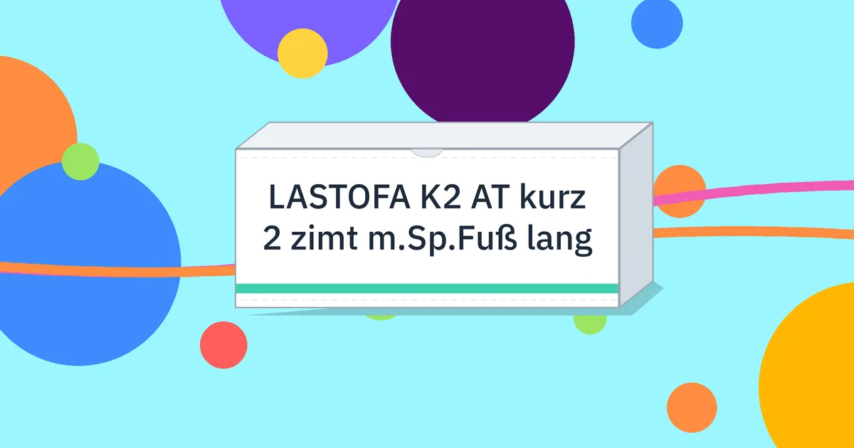 Symbolbild: Packung mit der Aufschrift LASTOFA K2 AT kurz 2 zimt m.Sp.Fuß lang (PZN 13808620) – Verfügbarkeit und Bezug in Apotheken in Frankfurt am Main