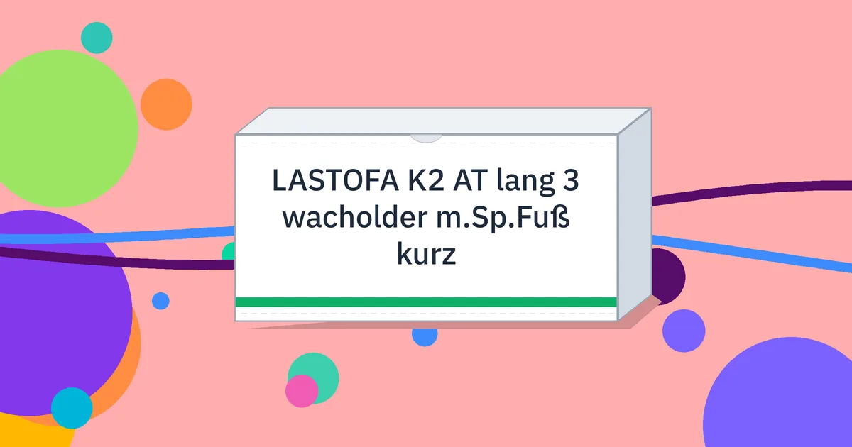 Symbolbild: Packung mit der Aufschrift LASTOFA K2 AT lang 3 wacholder m.Sp.Fuß kurz (PZN 13809022) – Verfügbarkeit und Bezug in Apotheken in Frankfurt am Main
