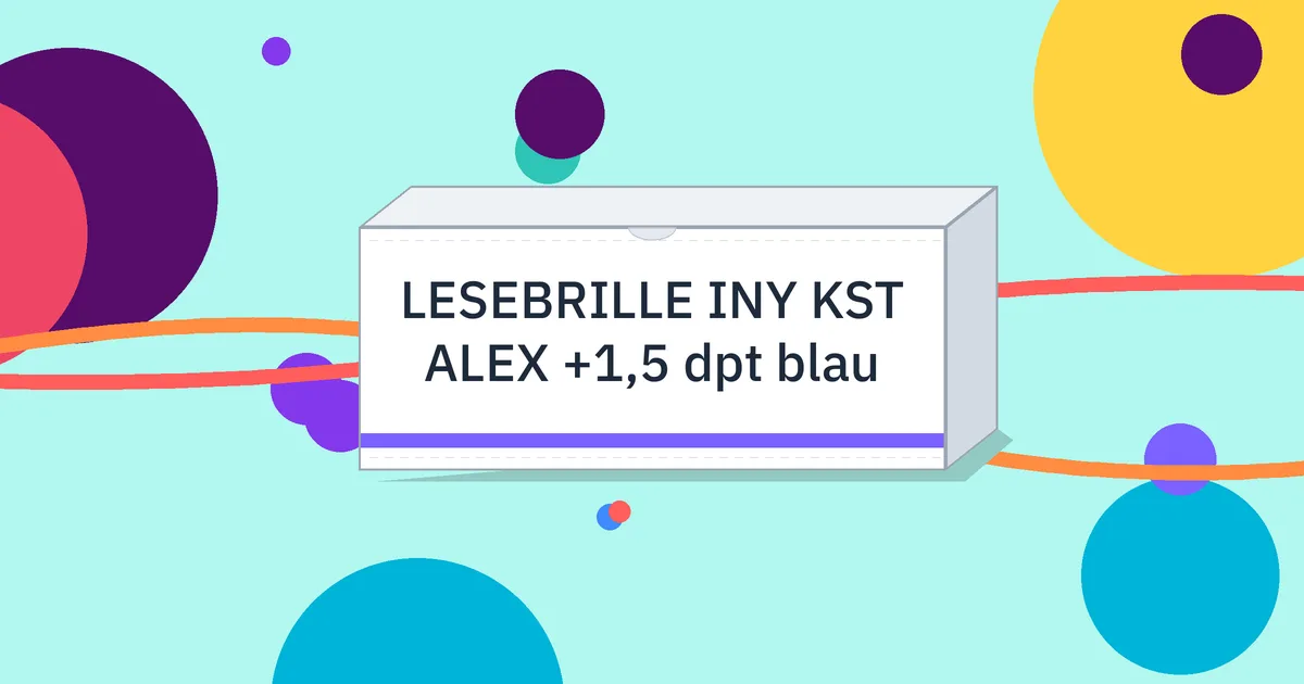 Symbolbild: Packung mit der Aufschrift LESEBRILLE INY KST ALEX +1,5 dpt blau (PZN 19941633) – Verfügbarkeit und Bezug in Apotheken in Frankfurt am Main
