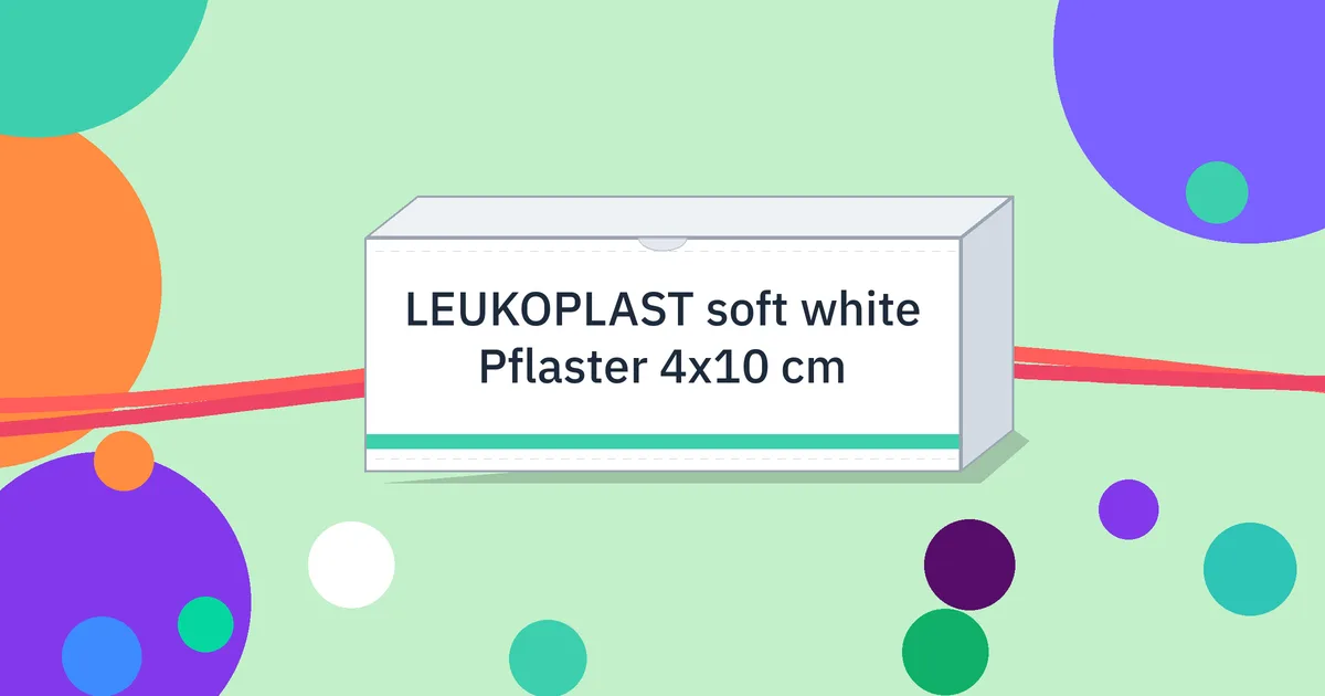 Symbolbild: Packung mit der Aufschrift LEUKOPLAST soft white Pflaster 4x10 cm (PZN 14219765) – Verfügbarkeit und Bezug in Apotheken in Frankfurt am Main