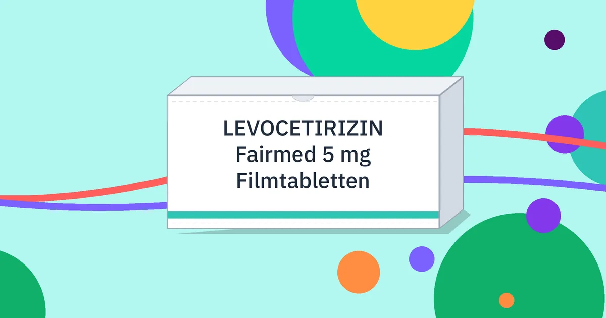 Symbolbild: Packung mit der Aufschrift LEVOCETIRIZIN Fairmed 5 mg Filmtabletten (PZN 16580761) – Verfügbarkeit und Bezug in Apotheken in Frankfurt am Main