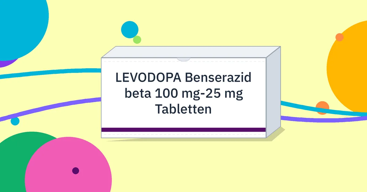 Symbolbild: Packung mit der Aufschrift LEVODOPA Benserazid beta 100 mg-25 mg Tabletten (PZN 09264054) – Verfügbarkeit und Bezug in Apotheken in Frankfurt am Main