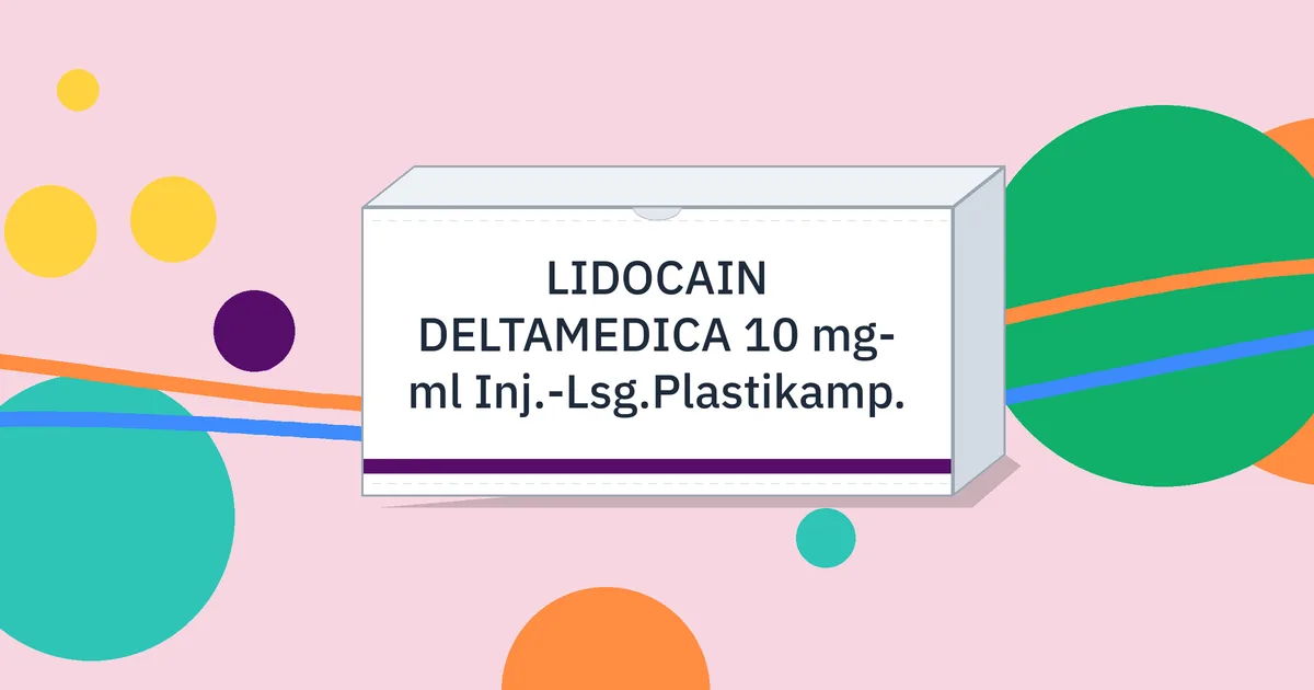 Symbolbild: Packung mit der Aufschrift LIDOCAIN DELTAMEDICA 10 mg-ml Inj.-Lsg.Plastikamp. (PZN 16587444) – Verfügbarkeit und Bezug in Apotheken in Frankfurt am Main