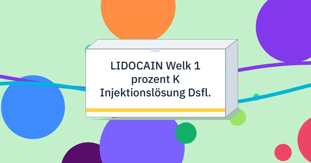 Symbolbild: Packung mit der Aufschrift LIDOCAIN Welk 1 prozent K Injektionslösung Dsfl. (PZN 07140862) – Verfügbarkeit und Bezug in Apotheken in Frankfurt am Main