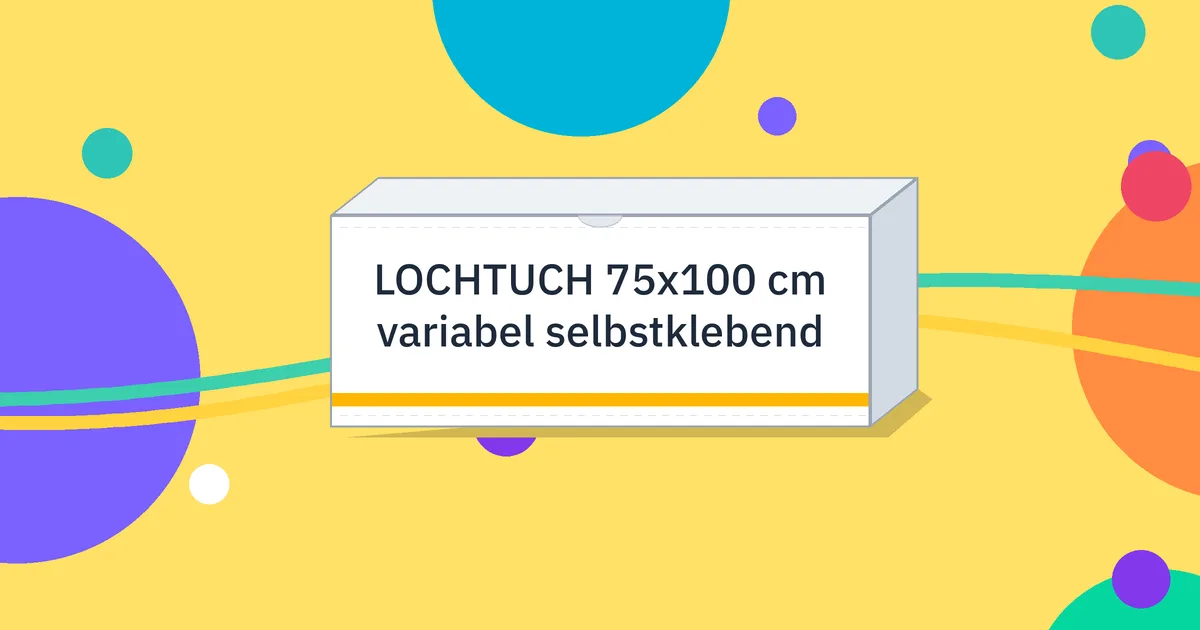 Symbolbild: Packung mit der Aufschrift LOCHTUCH 75x100 cm variabel selbstklebend (PZN 04702874) – Verfügbarkeit und Bezug in Apotheken in Frankfurt am Main