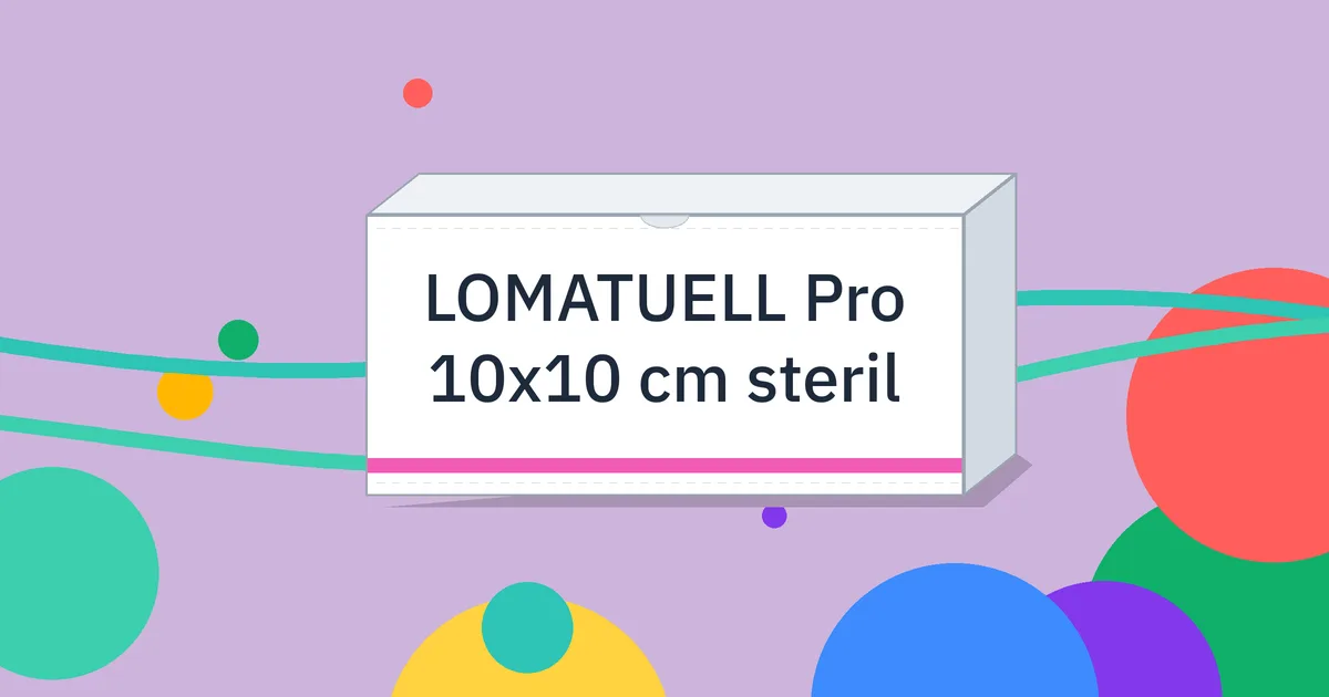 Symbolbild: Packung mit der Aufschrift LOMATUELL Pro 10x10 cm steril (PZN 15660297) – Verfügbarkeit und Bezug in Apotheken in Frankfurt am Main