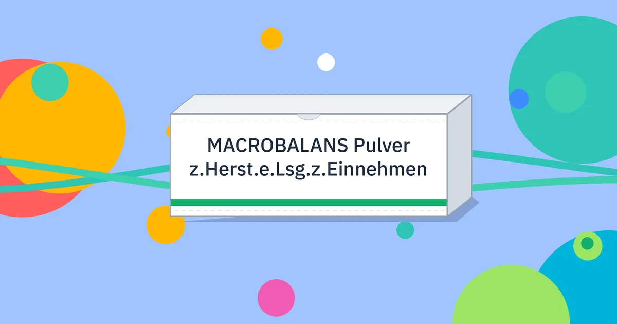 Symbolbild: Packung mit der Aufschrift MACROBALANS Pulver z.Herst.e.Lsg.z.Einnehmen (PZN 12370179) – Verfügbarkeit und Bezug in Apotheken in Frankfurt am Main