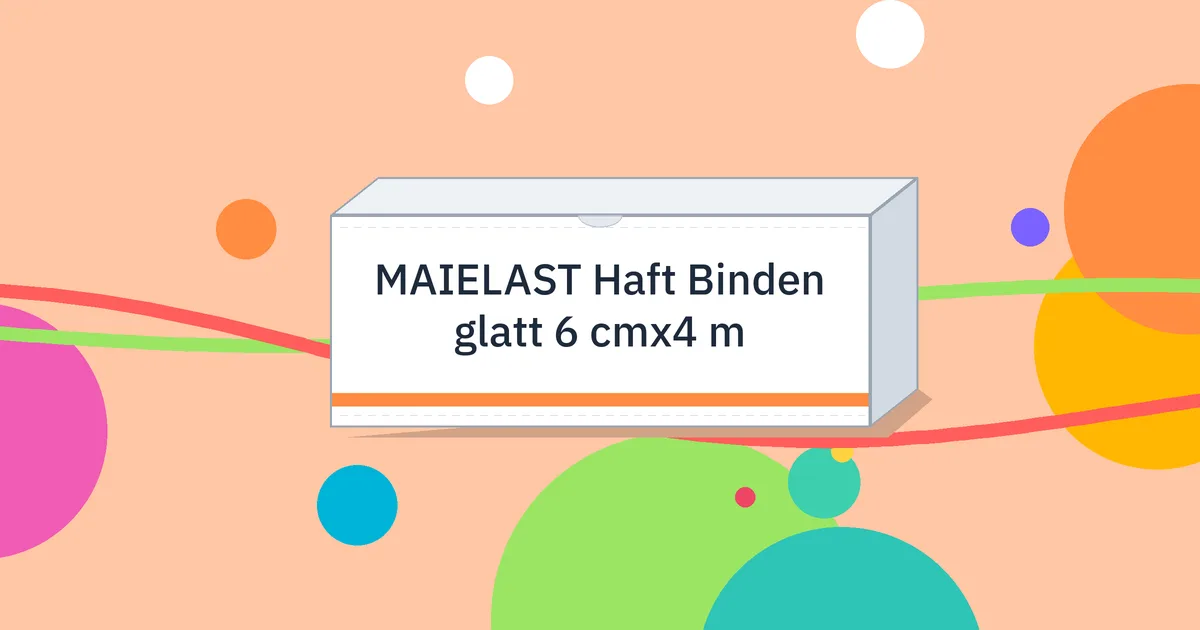 Symbolbild: Packung mit der Aufschrift MAIELAST Haft Binden glatt 6 cmx4 m (PZN 00549938) – Verfügbarkeit und Bezug in Apotheken in Frankfurt am Main