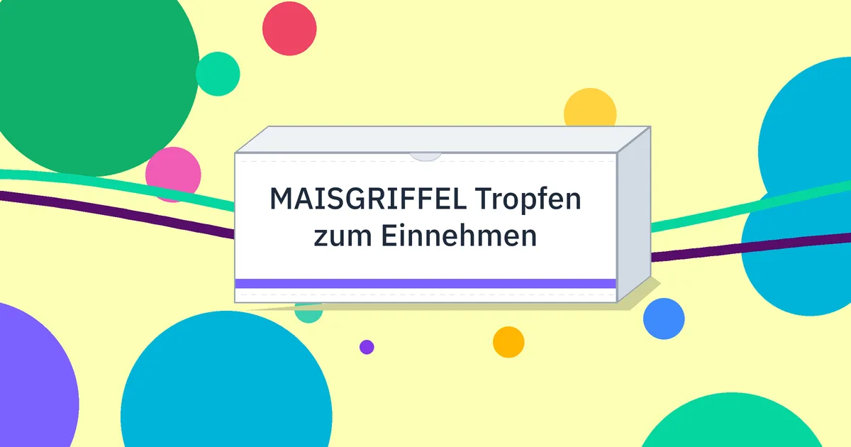 Symbolbild: Packung mit der Aufschrift MAISGRIFFEL Tropfen zum Einnehmen (PZN 11867021) – Verfügbarkeit und Bezug in Apotheken in Frankfurt am Main