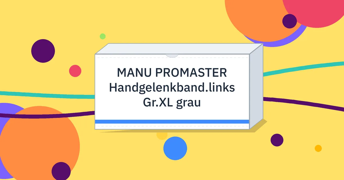 Symbolbild: Packung mit der Aufschrift MANU PROMASTER Handgelenkband.links Gr.XL grau (PZN 10927608) – Verfügbarkeit und Bezug in Apotheken in Frankfurt am Main