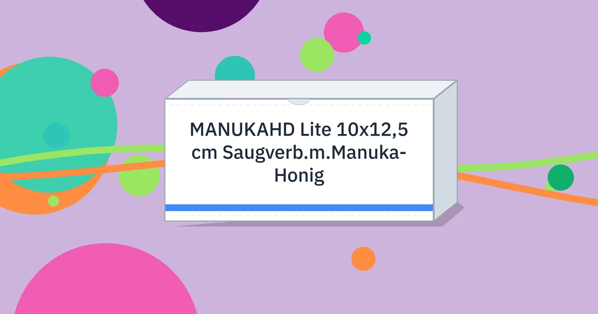 Symbolbild: Packung mit der Aufschrift MANUKAHD Lite 10x12,5 cm Saugverb.m.Manuka-Honig (PZN 20306190) – Verfügbarkeit und Bezug in Apotheken in Frankfurt am Main