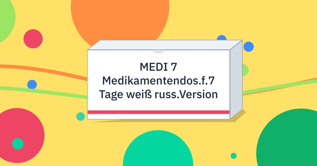 Symbolbild: Packung mit der Aufschrift MEDI 7 Medikamentendos.f.7 Tage weiß russ.Version (PZN 11095713) – Verfügbarkeit und Bezug in Apotheken in Frankfurt am Main