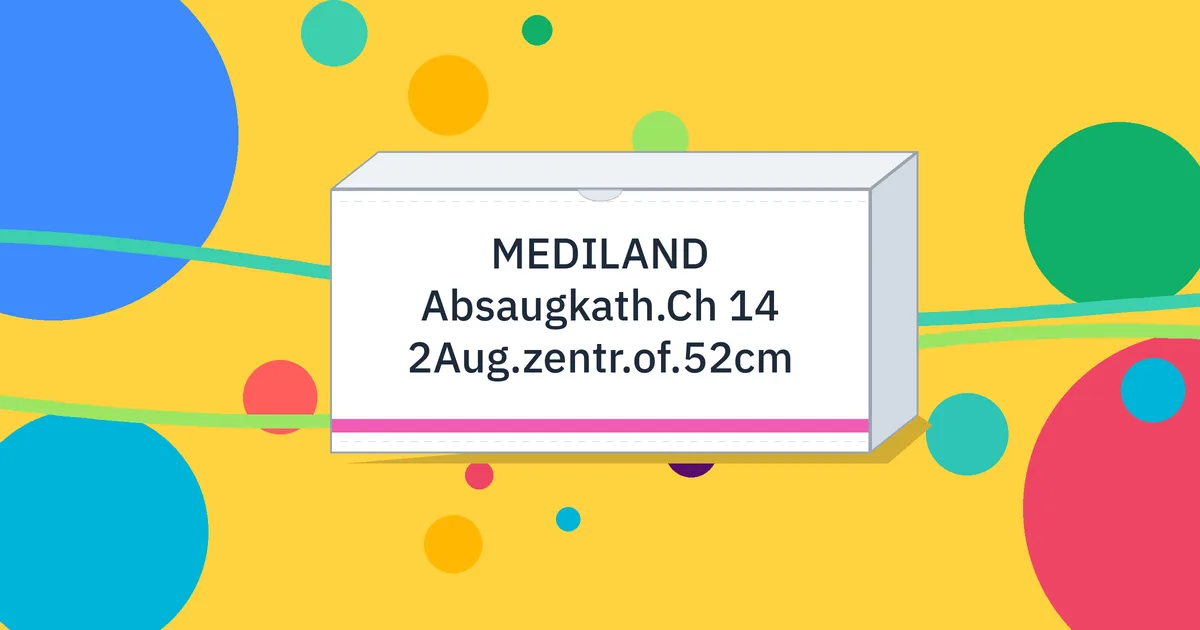 Symbolbild: Packung mit der Aufschrift MEDILAND Absaugkath.Ch 14 2Aug.zentr.of.52cm (PZN 01156767) – Verfügbarkeit und Bezug in Apotheken in Frankfurt am Main