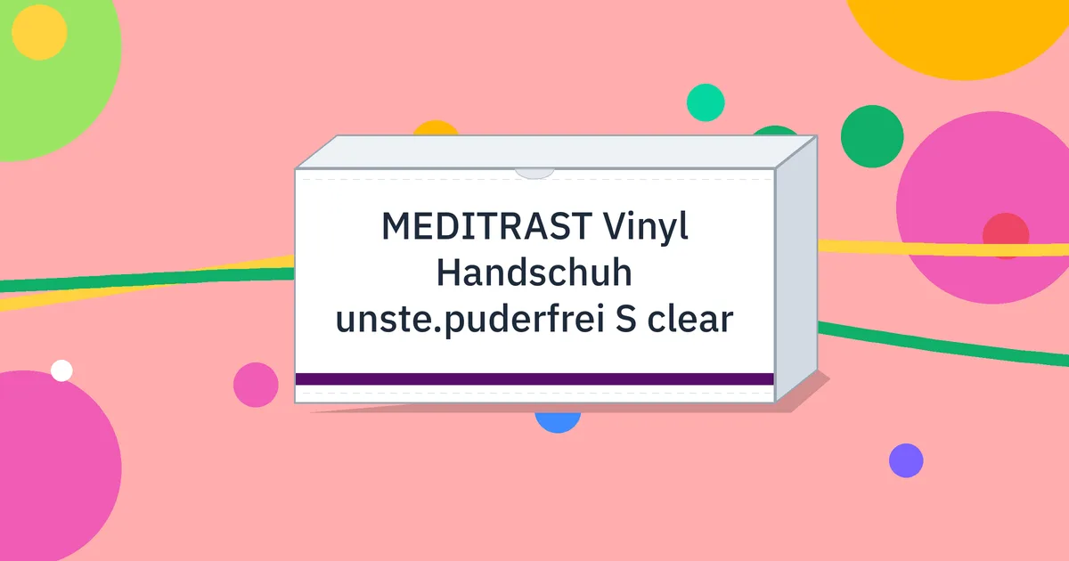 Symbolbild: Packung mit der Aufschrift MEDITRAST Vinyl Handschuh unste.puderfrei S clear (PZN 13511162) – Verfügbarkeit und Bezug in Apotheken in Frankfurt am Main